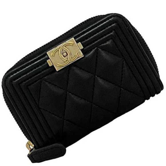 CHANEL | Accessories | Chanel Coin Case Black Gold Boy A8602 Purse ...